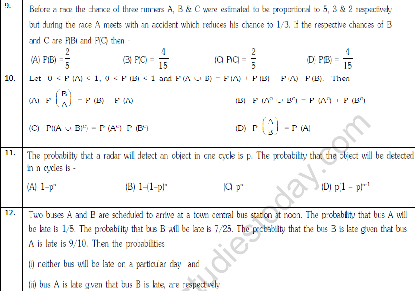 JEE Mathematics Probability MCQs Set B with Answers